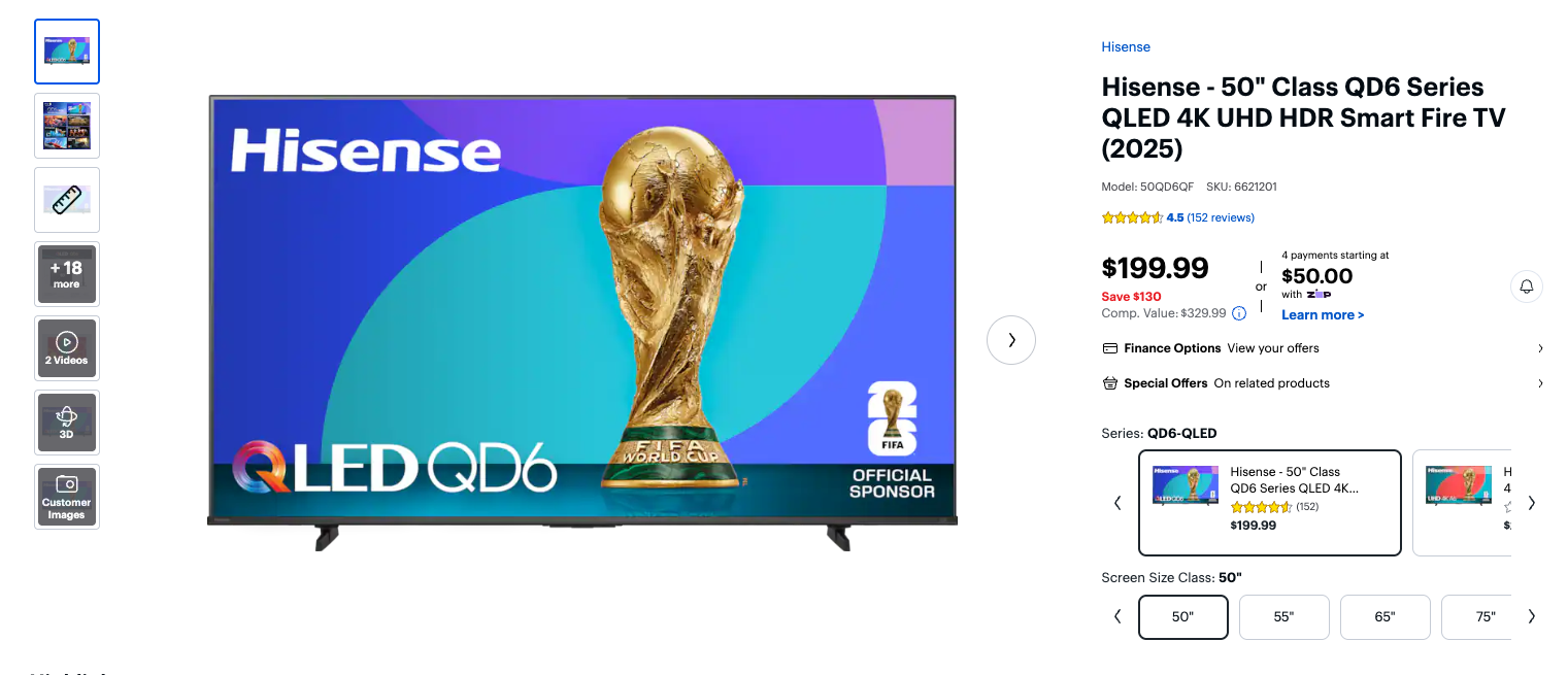 Hisense 50" QLED 4K Fire TV Only $199.99 at Best Buy!